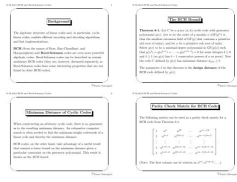 Background Minimum Distance Of Cyclic Codes The Bch Bound