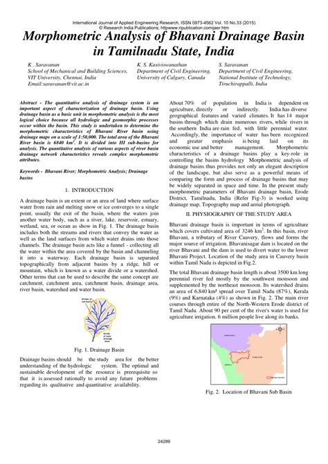 Pdf Morphometric Analysis Of Bhavani Drainage Basin In Tamilnadu State India