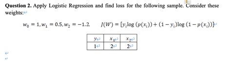 solved question 2 apply logistic regression and find loss