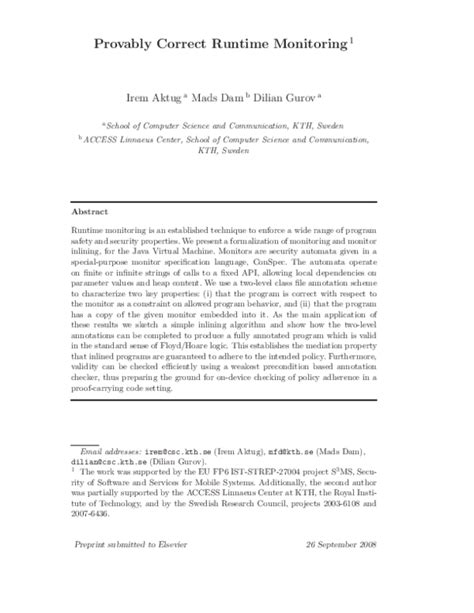 Pdf Provably Correct Runtime Monitoring Mads Dam