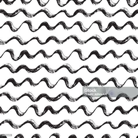 바다 파도 페인트 브러쉬 스트로크 벡터 원활한 패턴 손으로 그린 그런지 파도 배경 블랙과 화이트 0명에 대한 스톡 벡터 아트 및
