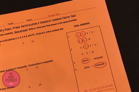 My Math Resources Quiz Divisibility Rules Primes And Composites