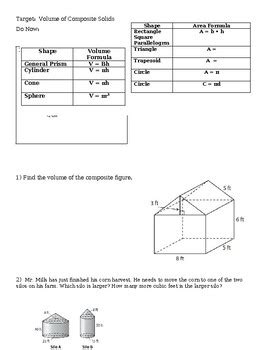 Volume Of Composite Solids Full Lesson By SHELLY FISHER TPT