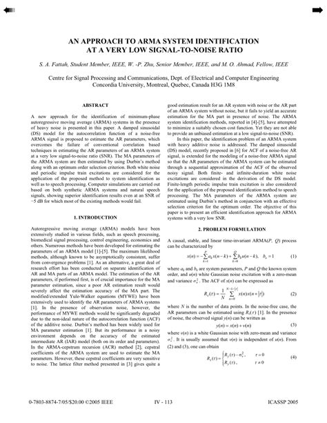 Pdf An Approach To Arma System Identification At A Very Low Signal To