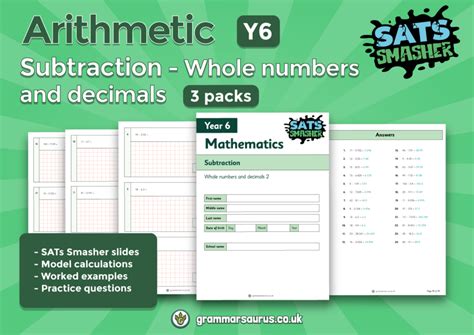 Y6 Sats Smasher Maths Arithmetic Subtraction Whole Numbers And Decimals Grammarsaurus