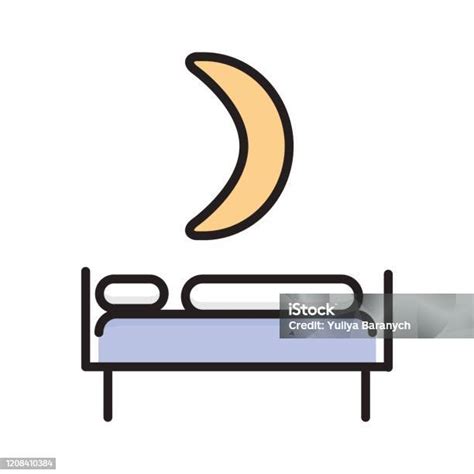 선형 스타일의 한 달 침대 야간 시간 아이콘 벡터입니다 챔버 웹 사이트에 대한 방 아이콘 졸음 피로 에너지 일러스트의 부족 달 하늘에 대한 스톡 벡터 아트 및 기타 이미지