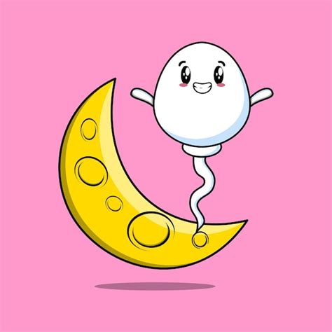 Premium Vector Cute Cartoon Sperm Standing On The Crescent Moon