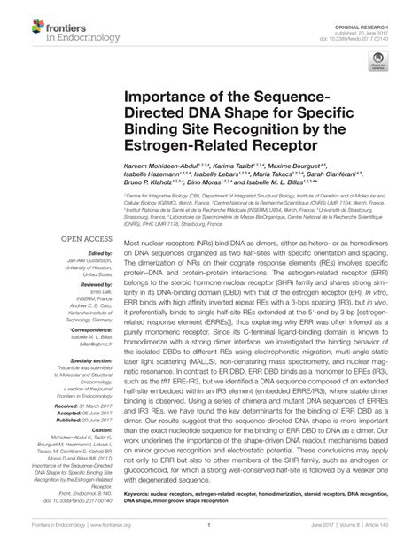Pdf Structural Basis Of Specific Dna Recognition By The Estrogen