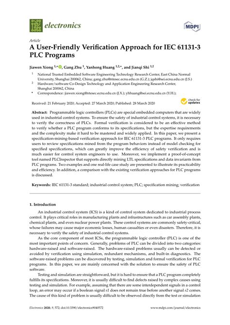 Pdf A User Friendly Verification Approach For Iec 61131 3 Plc Programs
