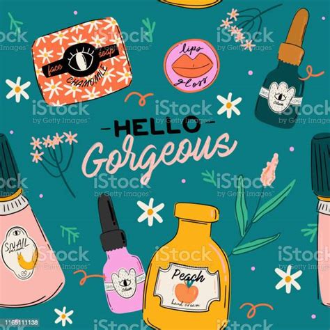 유행 스타일의 피부를위한 병 항아리 튜브에 천연 유기농 화장품과 뷰티 스킨 케어 원활한 패턴 0명에 대한 스톡 벡터 아트 및 기타 이미지 Istock