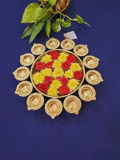 Urli Deepam Gold Iron Lamp Flower Decoration Diya Pooja Diwali Festival Decor Smris