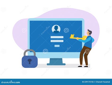 Man With Keys Near Computer And Login Account And Password Male