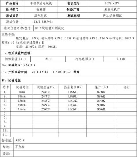 电机绕组温升测试报告 LE22140PA 来恩电机厂 新样机测试1范文118