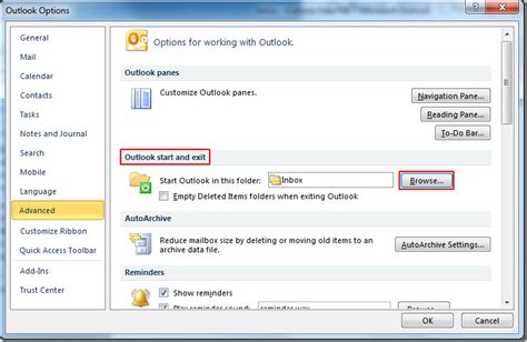 Start Outlook 2010 With IMAP Inbox Folder