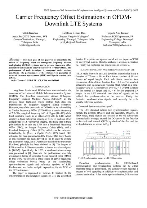 Pdf Carrier Frequency Offset Estimations In Ofdm Downlink Lte Systems