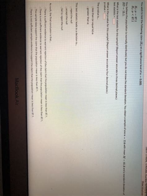 Solved P Value To Reject The Null K Ain Chegg Com