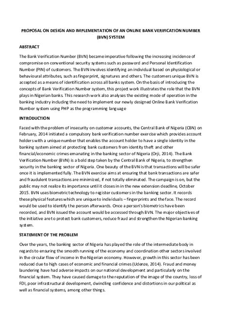Doc Proposal On Design And Implementation Of An Online Bank Verification Number Bvn System