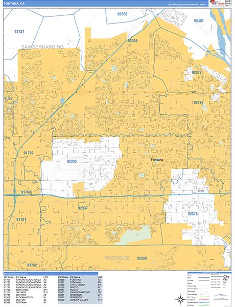 Fontana California Zip Code Wall Map Basic Style By Marketmaps Mapsales