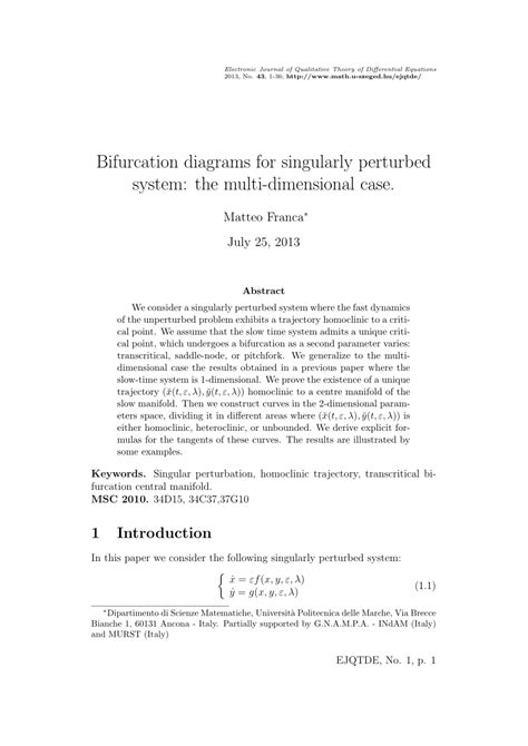 Pdf Bifurcation Diagrams For Singularly Perturbed System The Multi Dimensional Case