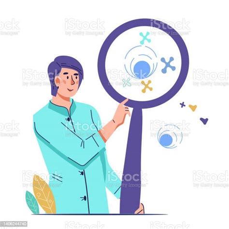돋보기가있는 실험실 코트의 과학자 분리 된 벡터 일러스트레이션 Dna에 대한 스톡 벡터 아트 및 기타 이미지 Dna 개발