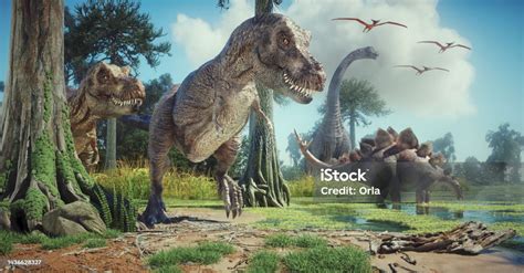 Dinosaurus Di Hutan Foto Stok Unduh Gambar Sekarang Dinosaurus