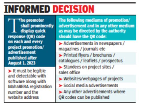 Qr Code Display For Projects Must From Aug 1 Maharera Pune News Times Of India