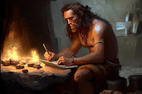 Premium Photo Ancient Stone Age Programmer Prehistoric Programming Neanderthal Man Working On