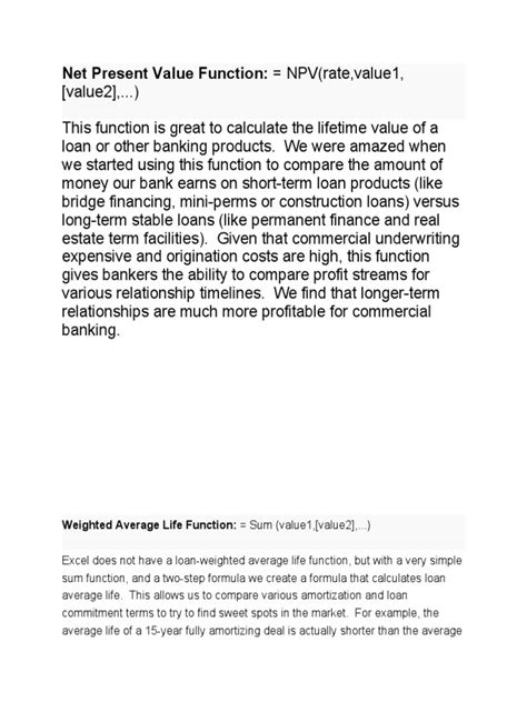 Net Present Value Function Pdf