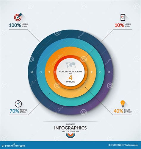 Infographic Concentric Diagram Template With 4 Options Stock Vector