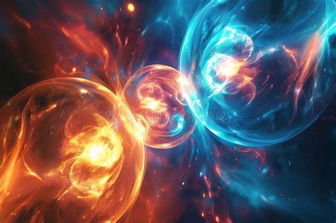 Two Glowing Spheres Of Energy One Blue And One Orange Are Merging Together In The Vastness Of