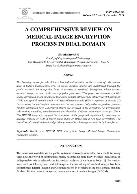 Pdf A Comprehensive Review On Medical Image Encryption Process In Dual Domain