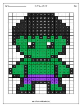 ADDING DECIMALS Coloring Activity Color By Number Page Decimal Addition