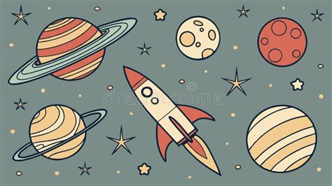 Planets And Rockets In Space Space Exploration And Science Vector Design Generative Ai Stock