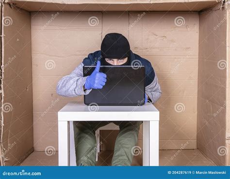 Hacker Shows Thumbs Up Good Internet Security Idea Stock Image Image Of Good Group 204287619