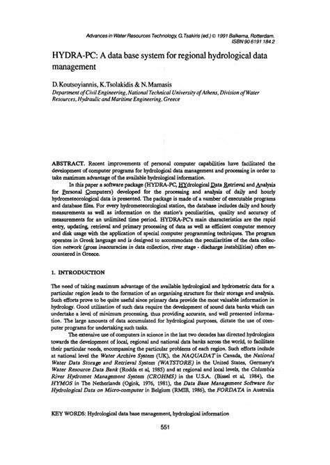 Pdf Hydra Pc A Data Base System For Regional Hydrological Data Management