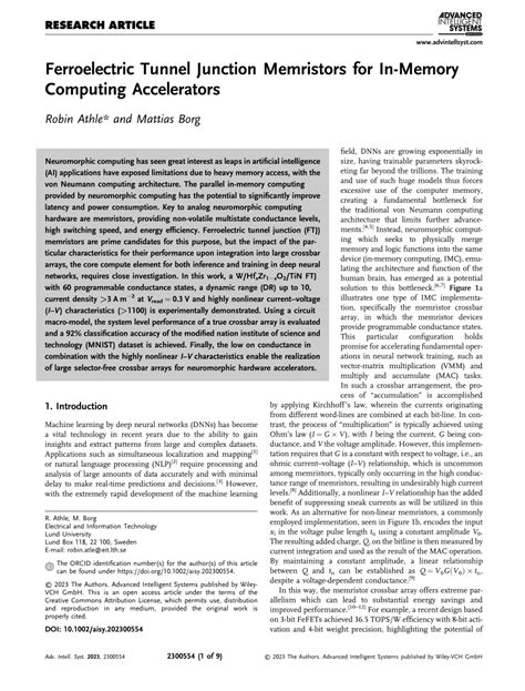 Pdf Ferroelectric Tunnel Junction Memristors For In‐memory Computing Accelerators