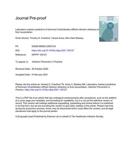 Pdf Laboratory Markers Predictive Of Fulminant Clostridioides