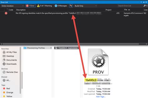 error with provisioning profiles no matches in xamarin for visual