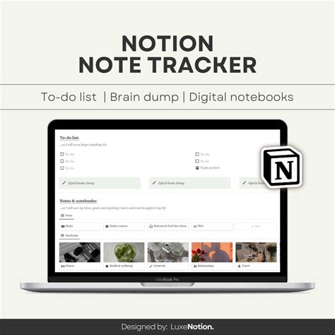 Notion Template Note Tracker Notion Dashboard Digital Notebook Aesthetic Notion Notion