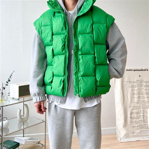 남자 4컬러 스퀘어 하이넥 오버핏 볼륨 패딩 조끼 헬로마켓