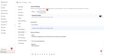 how to setup auto reply for business inbox taskip