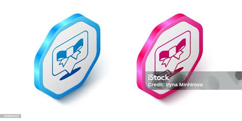 흰색 배경에 격리 된 등색 기프트 리본 아이콘 육각 버튼 벡터 3차원 형태에 대한 스톡 벡터 아트 및 기타 이미지 3차원 형태 공단 공휴일 Istock