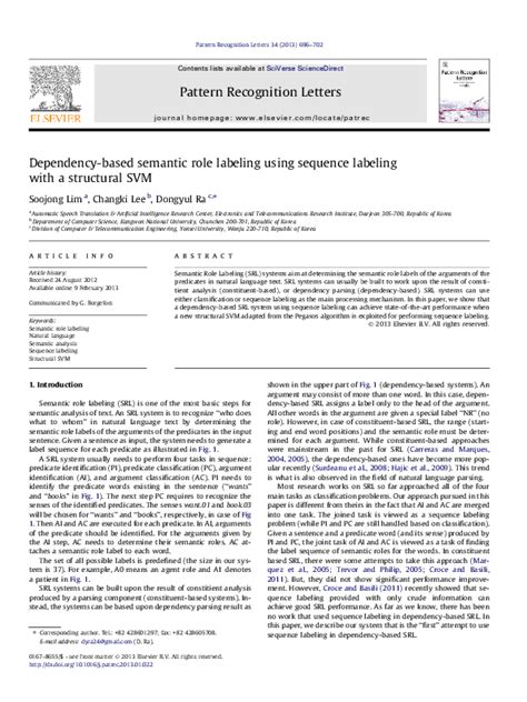 Pdf Dependency Based Semantic Role Labeling Using Sequence Labeling With A Structural Svm