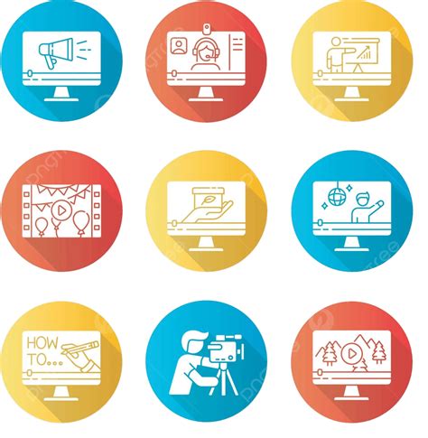 Set Of Long Shadow Glyph Icons For Videography Flat Design Vector