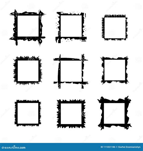 Collection Of Square Black Hand Drawn Grunge Frames Borders Set Vector Illustration In Black