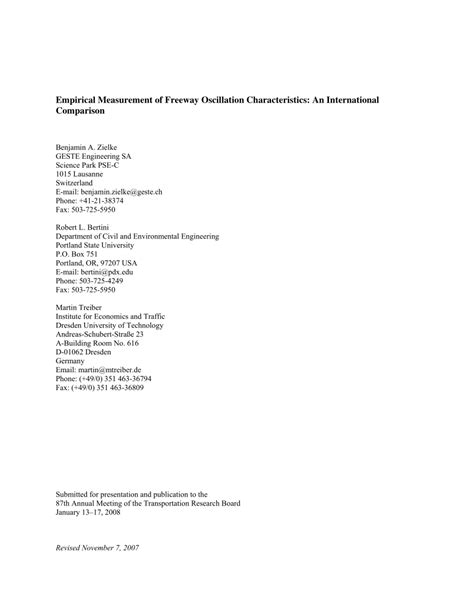 Pdf Empirical Measurement Of Freeway Oscillation Characteristics An International Comparison