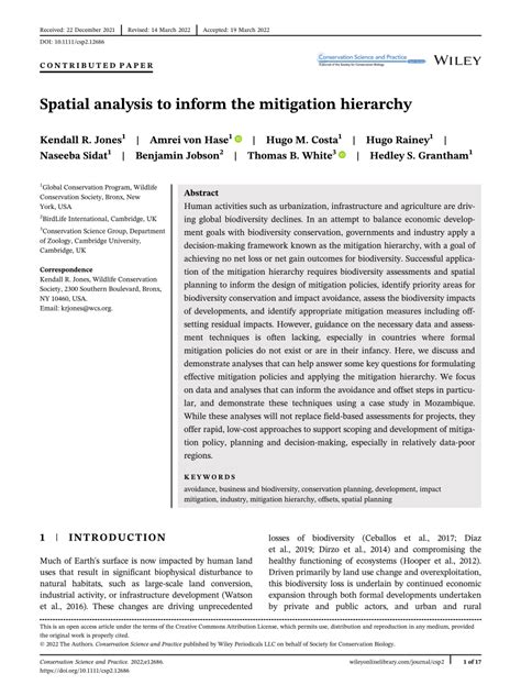 Pdf Spatial Analysis To Inform The Mitigation Hierarchy