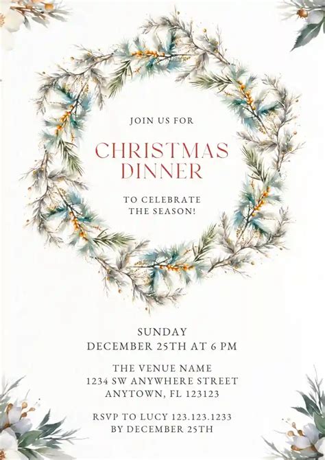 소나무 잎 화환 무료 크리스마스 파티 초대장 템플릿 Invitanku