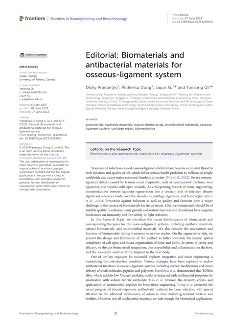 Pdf Editorial Biomaterials And Antibacterial Materials For Osseous