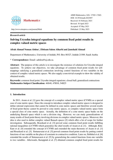 Pdf Solving Urysohn Integral Equations By Common Fixed Point Results